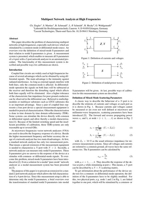 Pdf Multiport Network Analysis At High Frequencies
