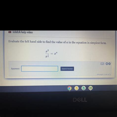 Evaluate The Left Hand Side To Find The Value Of A In The Equation In Simplest Form