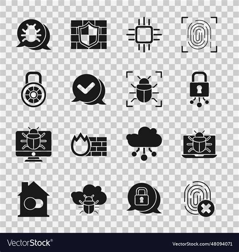 Set Cancelled Fingerprint System Bug On Monitor Vector Image