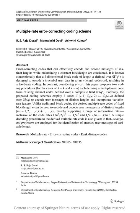 Multiple‑rate Error‑correcting Coding Scheme Request Pdf