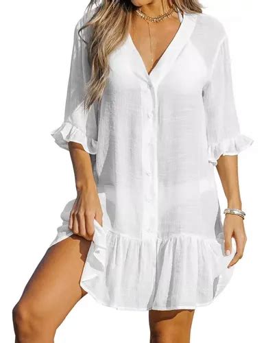 Saída De Praia Chemise Camisão Feminino Botão Verão Trajes