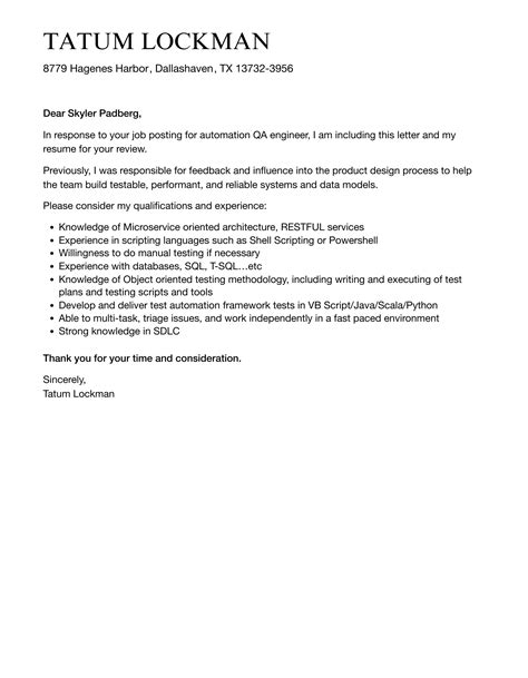 Automation Qa Engineer Cover Letter Velvet Jobs