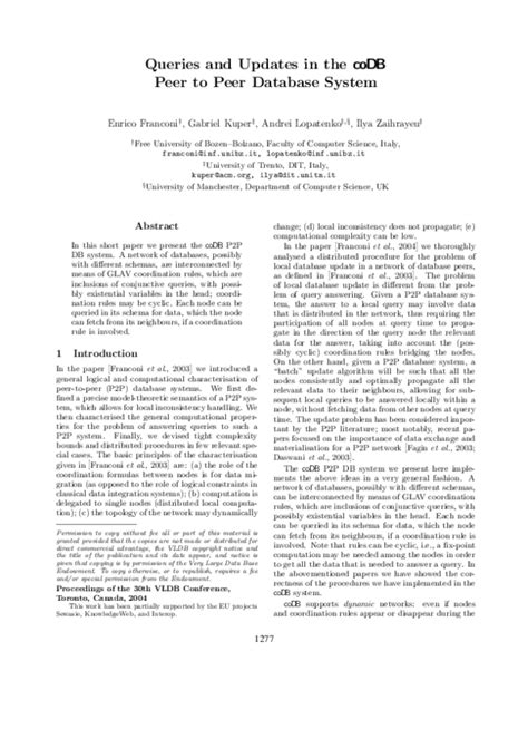 Pdf Queries And Updates In The Peer To Peer Database System