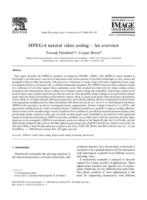 Pdf Mpeg 4 Natural Video Codingan Overview