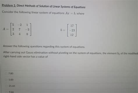 Solved Problem 1 Direct Methods Of Solution Of Linear