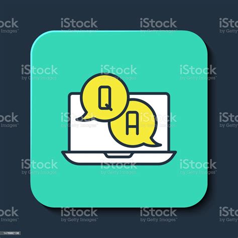 채워진 개요 파란색 배경에 격리된 질문과 답변 아이콘이 있는 말풍선 Q 및 A 기호입니다 자주 묻는 질문 기호 채팅 말풍선 및 차트 청록색 사각형 버튼 벡터 Brand