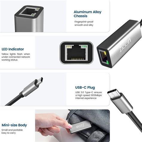 Uport USB Type C To RJ45 Gigabit Ethernet Network Adapter RJ45 LAN Wired Adapter For Laptop
