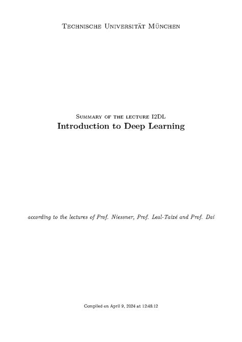 Lecture Summary Technische Universität München Summary Of The Lecture I2dl Introduction To