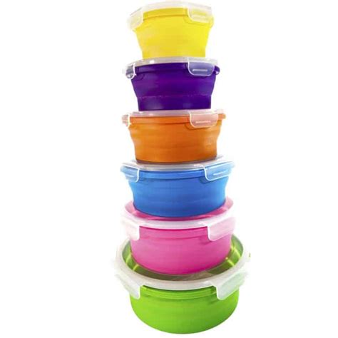 6 Flat Stack Round Collapsible Container Set Colourful Storage Nova Uk