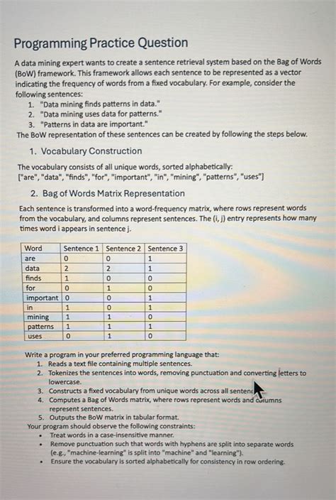 Solved Programming Practice Question A Data Mining Expert