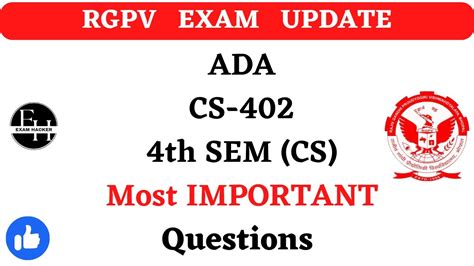 Analysis And Design Algorithm Ada Top 10 Important Questions Rgpv Exam Exam Hacker Youtube