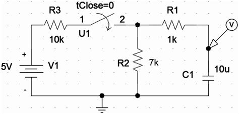 Tclose 0 R3 R1 1 2 V U1 10k 1k 5v V1 R2 7k 10u C1