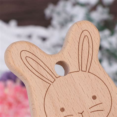 아기 Teether 자연 너도밤 나무 나무 Diy 토끼 모양 반지 공예 씹는 아이 장난감 베이비 케어