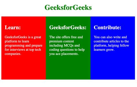How To Float Three Div Side By Side Using Css Geeksforgeeks
