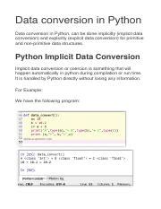 Python Typecasting Pdf Data Conversion In Pytho Data Conversion In Python Can Be Done