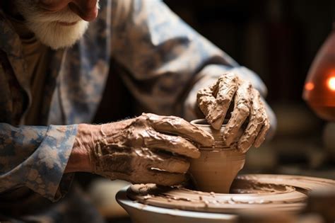 Premium Ai Image Closeup Older Man Sculptor Creates Sculpture Clay Raw Potter Or Raw Ceramic