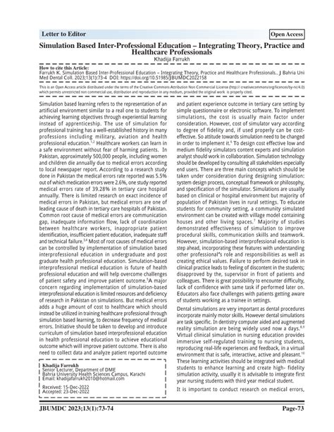 Pdf Simulation Based Inter Professional Education Integrating Theory Practice And