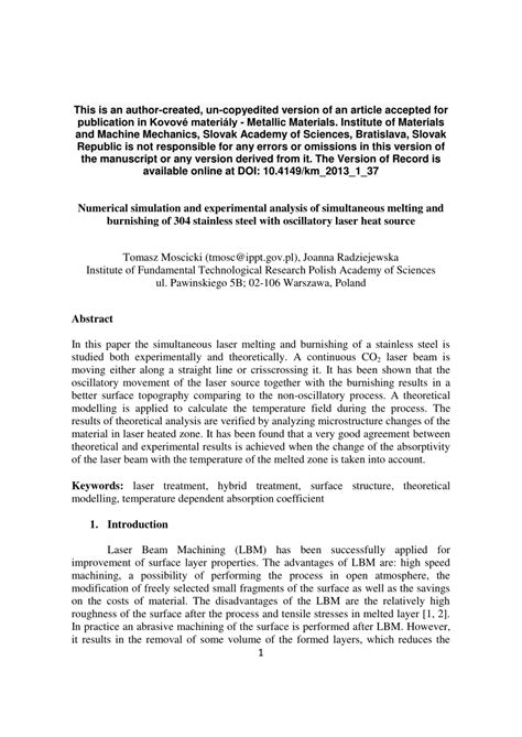 Pdf Numerical Simulation And Experimental Analysis Of Simultaneous Melting And Burnishing Of