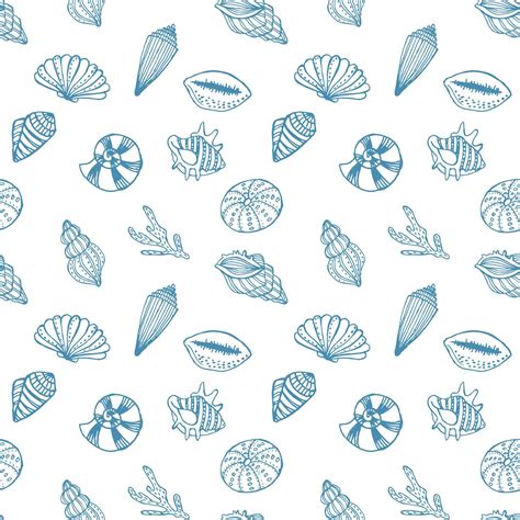 Premium Vector Seamless Pattern Contour Seashells On A White Background Background Print