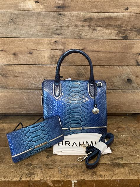 Brahmin Small Caroline Electric Blue Ateague Leather Satchel And Ady
