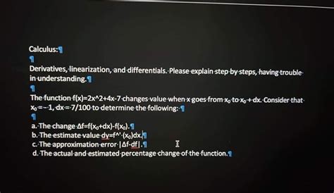 Solved Calculus 1 1 Derivatives Linearization And