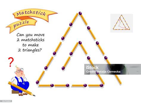 어린이와 성인을 위한 경기가 있는 논리 퍼즐 게임 성냥개비 2개를 움직여 삼각형 2개를 만들 수 있나요 수수께끼 책의 인쇄 가능한 페이지 Iq 트레이닝 테스트 공간적 사고