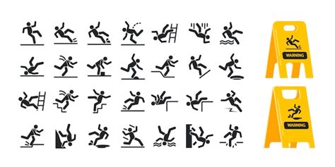 Premium Vector Set Of Caution Symbols With Stick Figure Man Falling