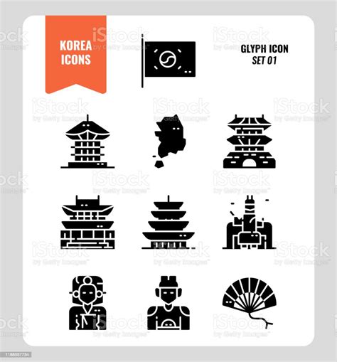 한국의 아이콘 세트 1 플래그 랜드마크 사람 등을 포함합니다 기념물에 대한 스톡 벡터 아트 및 기타 이미지 기념물 한국 건축 Istock