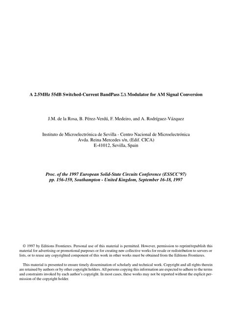Pdf A 25mhz 55db Switched Current Bandpass ΣΔ Modulator For Am Signal Conversion