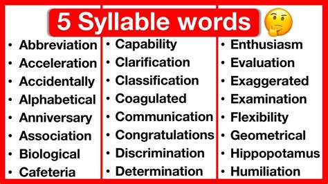 5 Syllable Word List 🤔 Syllables In English Types Of Syllables