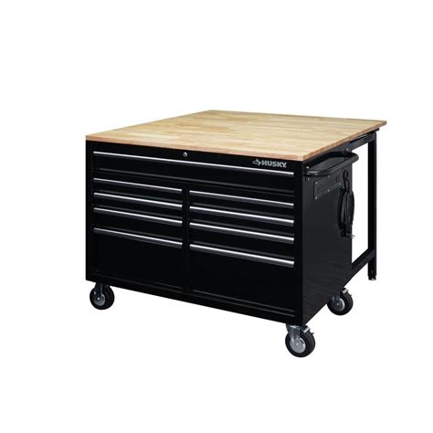 Husky 46 In W X 51 In D Standard Duty 9 Drawer Mobile Workbench With Solid Top Full Length