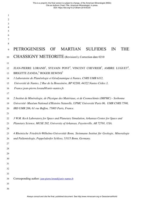 Pdf Petrogenesis Of Martian Sulfides In The Chassigny Meteorite