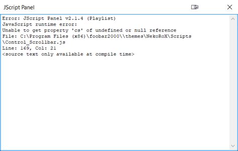 Jscript Panel Errors Results In Crash V Issue Catlinman Foobar Github