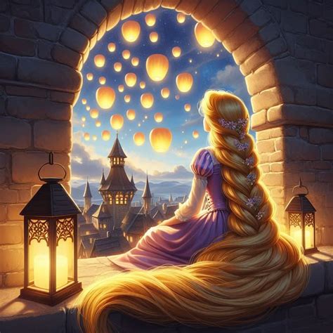 Rapunzel In The Tower Looking At The Lanterns Disney Concept Art