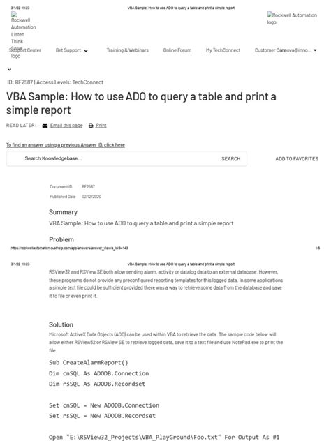 Vba Sample How To Use Ado To Query A Table And Print A Simple Report