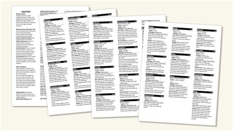 Weapon Reference Sheet Dungeon Master Assistance
