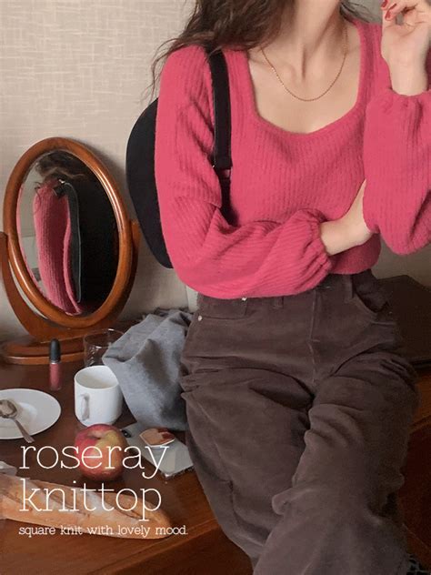 로즈레이 퍼프 골지 기모 스퀘어넥 니트 티셔츠 3color 에이블리