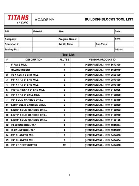 Cnc Machinist Tool List Pdf