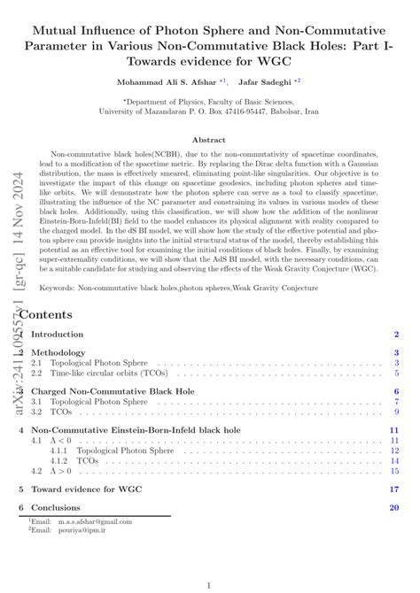 Pdf Mutual Influence Of Photon Sphere And Non Commutative Parameter