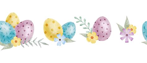 Premium Vector Spring Seamless Border Of With Easter Eggs Flowers And Leaves Watercolor