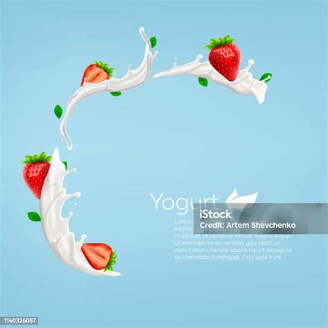 딸기 상업적인 벡터 광고 모형을 가진 전체 우유 요구르트 소용돌이 배경 디자인 현실적인 그림 0명에 대한 스톡 벡터 아트 및 기타 이미지 Istock