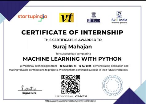 Machinelearning Python Internshipcompleted Vaishnavtechnologies Suraj Mahajan