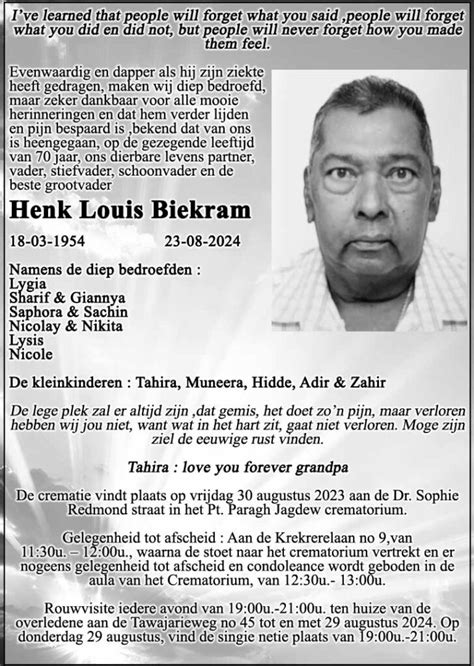 Overlijdensbericht Dagblad Suriname