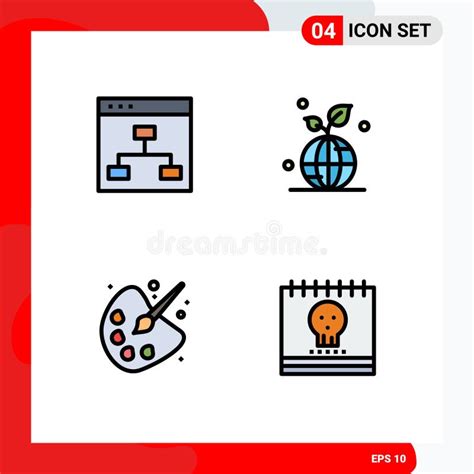 4 Thematic Vector Filledline Flat Colors And Editable Symbols Of Browser World People Green