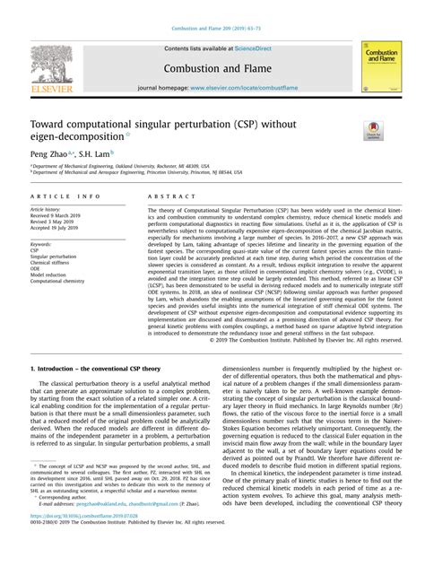 Pdf Combustion And Flame Toward Computational Singular Perturbation Csp Without Eigen