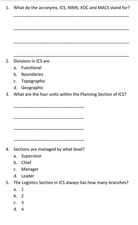 Solved 1 What Do The Acronyms Ics Nims Eoc And Macs