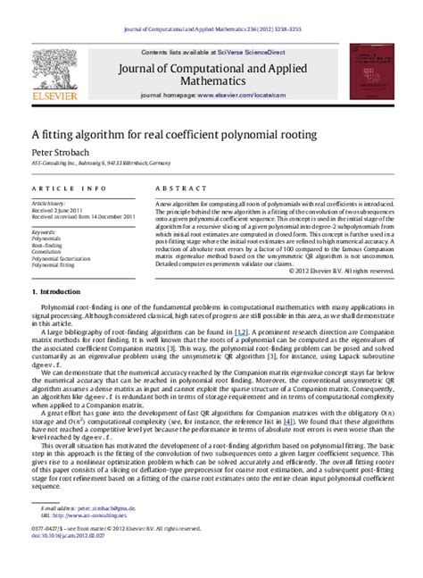 Pdf A Fitting Algorithm For Real Coefficient Polynomial Rooting