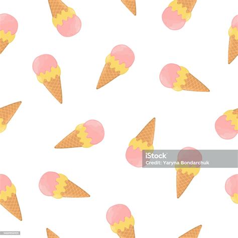 아이스크림 이음새가 없는 무늬 아이스크림 한 스쿱을 곁들인 와플 콘 낙서 드로잉에 대한 스톡 벡터 아트 및 기타 이미지 낙서 드로잉 배경 주제 아이스크림 Istock