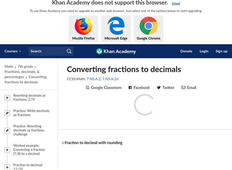 Khan Academy Converting Fractions To Decimals Unknown Type For 6th 8th Grade Lesson Planet