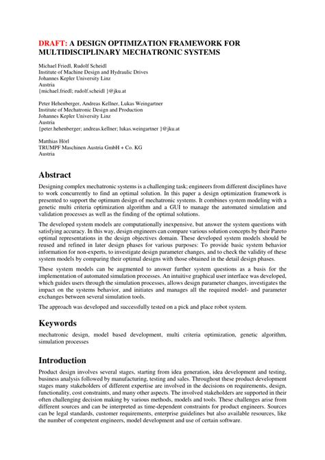 pdf a design optimization framework for multidisciplinary mechatronic